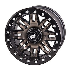 Tusk Racing Four 30x10-14 Tusk TERRABITE Heavy Duty 8-Ply Radial UTV Tires mounted on Tusk TETON Beadlock Wheels - POLARIS UTVs - 4/156 bolt pattern - Includes Lug Nuts (5+2 Wheel Offset, Smoke)