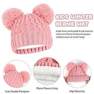 Kids Winter Beanie Hat Scarf Touchscreen Gloves Set, Fleece Lining Boys Girls Winter Hat Neck Warmer Gloves for 1-6 Years