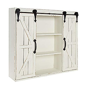 Kate and Laurel Cates Decorative Wall Storage Cabinet with Two Sliding Barn Doors, Rustic White