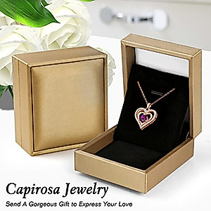capirosa S925 Forever Love Heart Pendant Necklaces for Women Sterling Silver Rose Gold Diamond Birthstone Jewelry Valentine's Day Gifts for Mom Wife Her Girlfriend