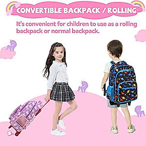 VASCHY Rolling Backpack Kids, 17in Water Resistant Large Schoolbag Carry-on Travel Trip Bag with Wheels for Girls Unicorn