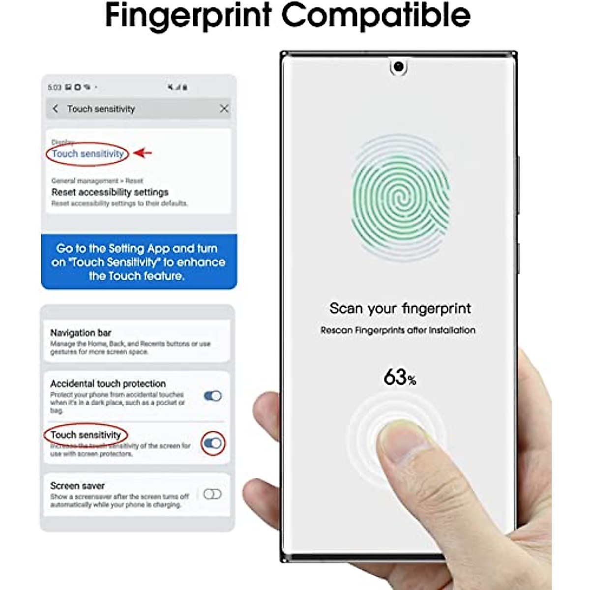 amFilm 3D Curved for S22 Ultra Screen ProtectorSamsung Galaxy 5g,Samsung Galaxy S22 Ultra, Fully Compatible with UltraSonic Fingerprint Scanner and S Pen, UV Gel Application, Tempered Glass, 2 Pack