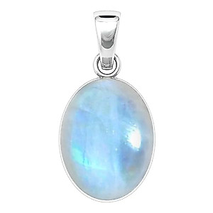 JEWELOPORIUM 925 Silver Pendant for Women White Real Rainbow Moonstone Gemstone Costume Silver Pendant Necklace Thanksgiving Gift Vintage Jewelry