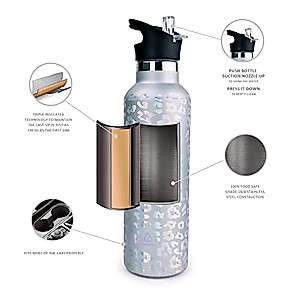 Swig Sip Insulated Water Bottle - 25oz Double Wall Stainless Steel Tumblers with Straw Vacuum Insulated Thermos Workout Tumbler (Laser Siver)