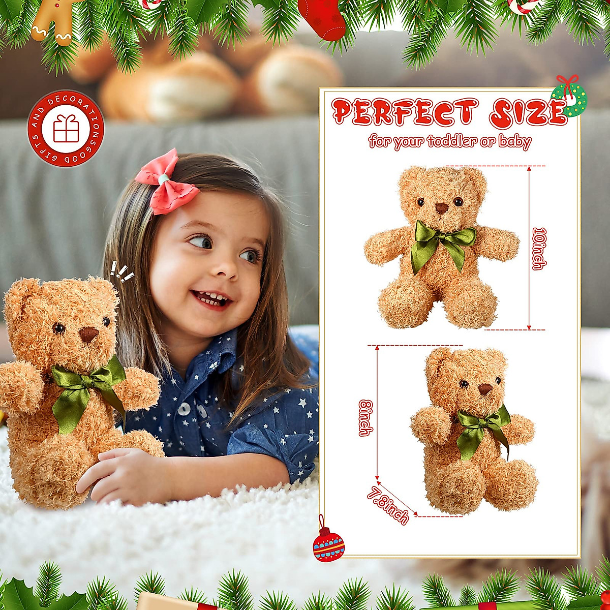 HyDren 18 Pack Bear Stuffed Animal Bulk 10 Inch Small Plush Stuffed Bears Toy with Bow Tie for Baby Shower Birthday Party Favors(Beige, White)