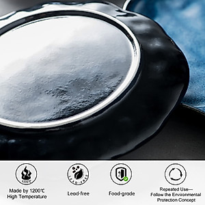 Ceramic Bowls Set for Pasta, Salad, Cereal, Dessert - 8 Inch Wide and Shallow Soup Plates, Serving Dishes Set of 4 Microwave, Dishwasher Safe, Blue