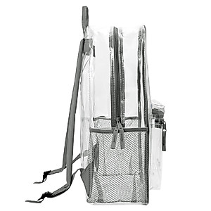 Clear Backpack With Reinforced Straps For Security & Sporting Events (Gray)