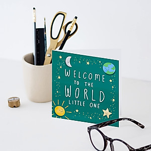 Old English Co. Welcome To The World New Baby Card - Cute Nursery Moon and Stars Card for Baby Girl or Boy | Congratulations to New Parents | Blank Inside & Envelope Included