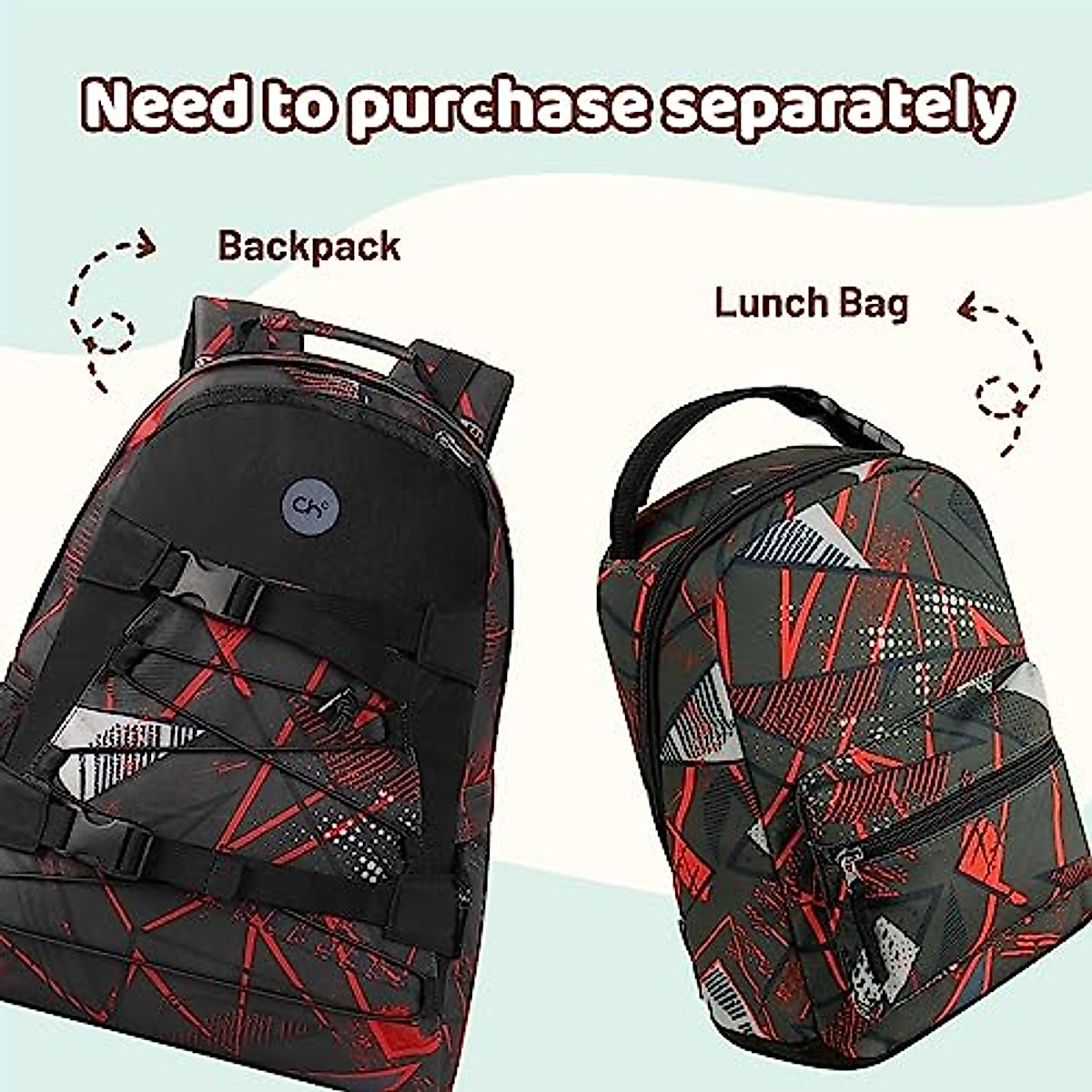 Choco Mocha Boys Red Black Backpack for Elementary Middle School, Large Backpack for Kids Teen Boys, 18 Inch