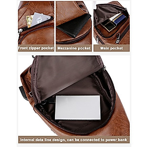 AOLIDA QICHUANG Men Sling Bag Leather Unbalance Chest Shoulder Bags Casual Crossbody Bag Gift for Men (brown)