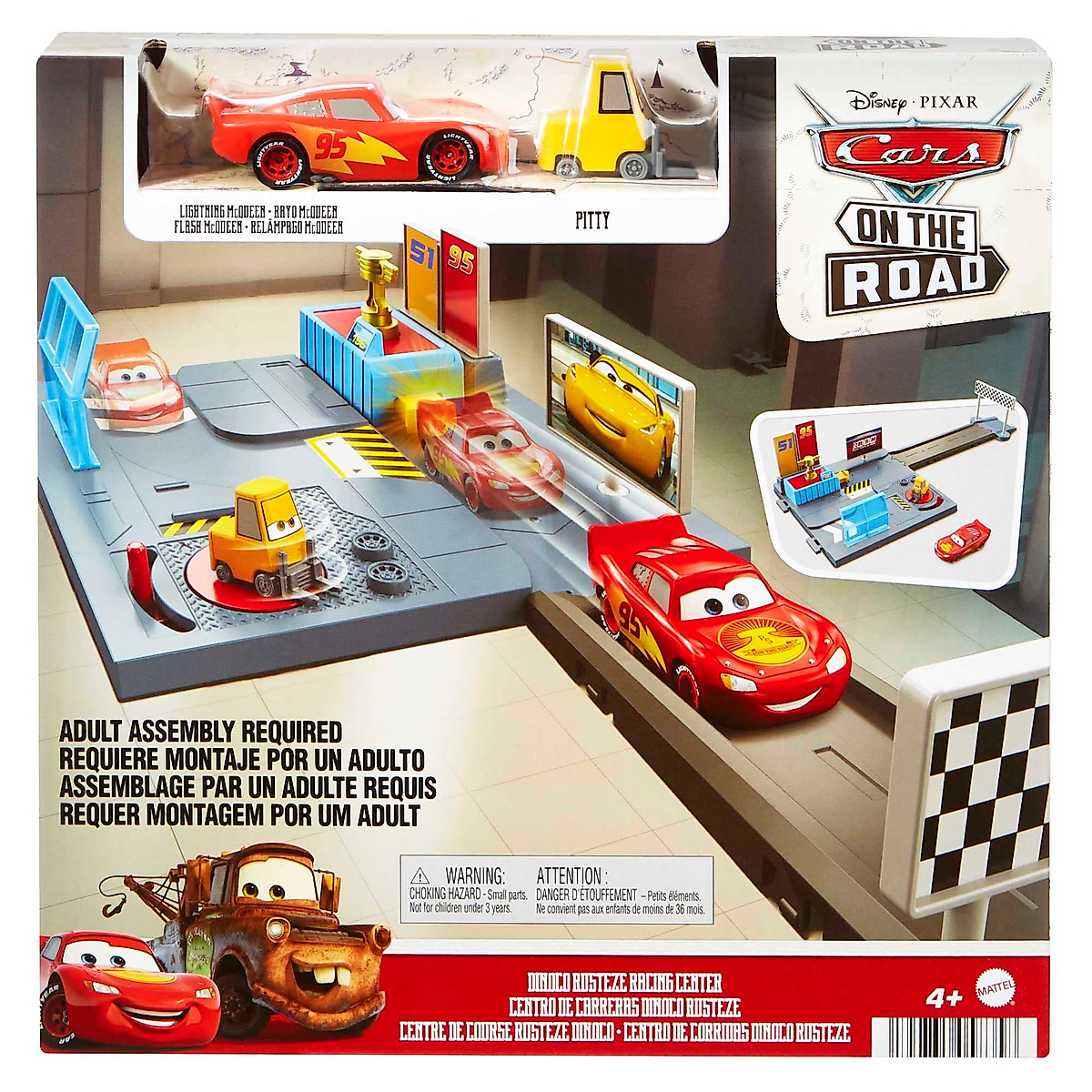 Disney and Pixar Cars On The Road Dinoco Rusteze Racing Center Playset with Lightning McQueen Toy Car, Launcher, Short Track and Spinning Pitty, Toy Gift for Kids, HGV69