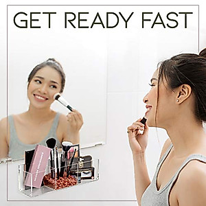 No-Drill Clear Acrylic Makeup Organizer Wall Mounted with Adhesive Stickers or Screws, 15” Clear Acrylic Bathroom Organizer Shelf