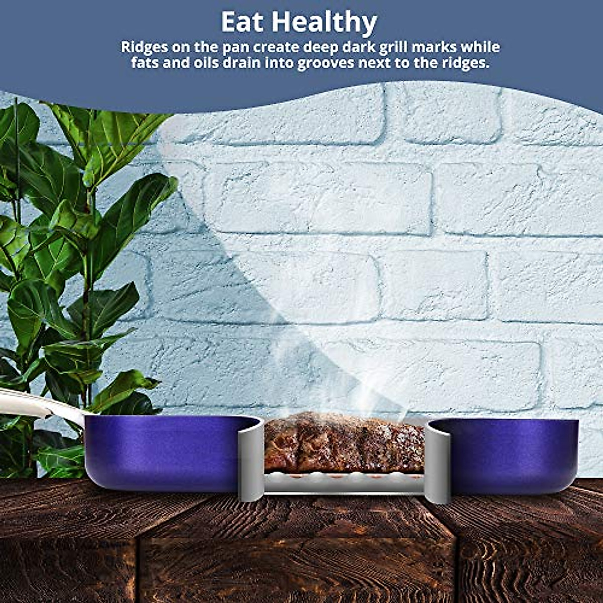 EaZy MealZ Square Non-Stick Grill Pan for Stove, Light weight, Perfect Grill Marks, Oven Safe up to 500 Degrees, Large, 10.5" Blue