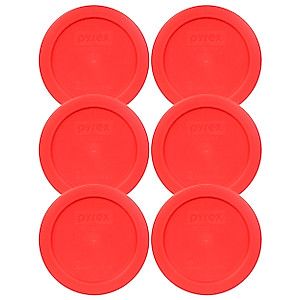 Pyrex 7200-PC 2-Cup Red Plastic Food Storage Lids - 6 Pack