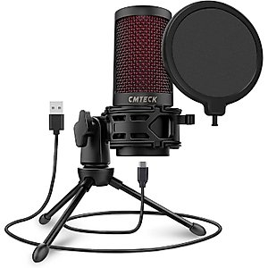 CMTECK USB Microphone, Podcast Microphone with Pop Filter & Mute Button, Compatible Desktop Computer and Laptop