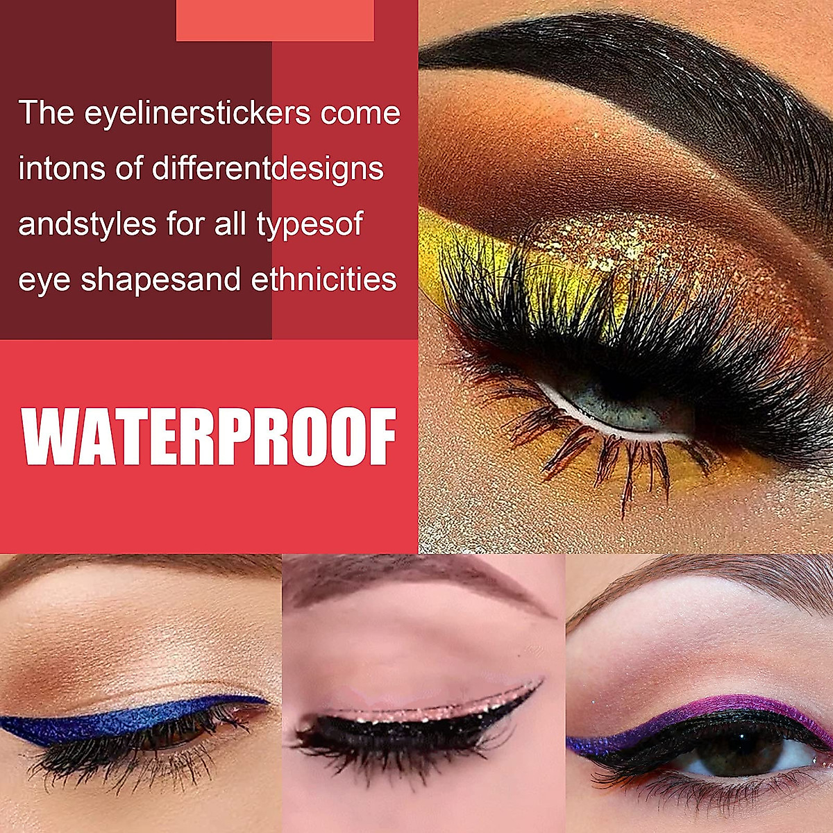 False Eyelashes Fake Mink Lashes 4 Pairs/Set Eyeliner Sticker Reusable Colorful Beauty Fashion Eyelid Line Sticker Eyelash Extension Kit Natural Eye Fake Lashes for Women's Make Up -Black