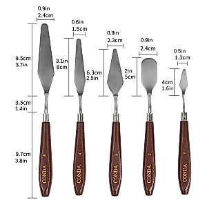 CONDA Palette Knife Painting Stainless Steel Spatula Palette Knife Oil Paint Metal Knives Wood Handle (Red 5 Piece)