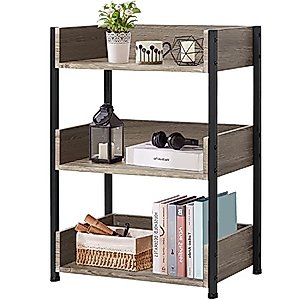 VECELO 3-Tier Bookcase,Small Storage Shelves,Industrial Shelving Unit for Living Room,Bedroom,Classroom,Brown