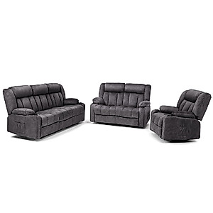 COMHOMA Manual Recliner Chair Set，Fabric Reclining Sofa Chair with Cup Holders, Upholstered Recliner with Side Pockets Suitable for Living Room Furniture (3+2+1)
