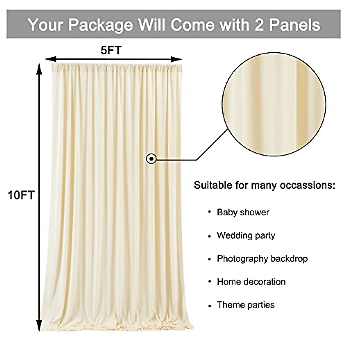 10 ft x 10 ft Wrinkle Free Champagne Backdrop Curtain Panels, Polyester Photography Backdrop Drapes, Wedding Party Home Decoration Supplies