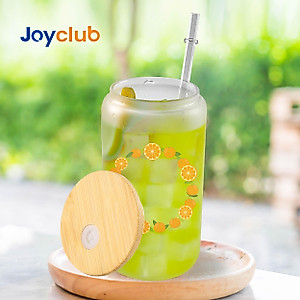 Joyclub 8 Pack Sublimation Glass Cups Blanks with Bamboo Lid 16 OZ Frosted Glass Beer Cans Mason Jar for Iced Coffee Juice Soda Drinks