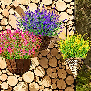 AUMVEYI 4 Bundles Artificial Lavender Mums Flowers Outdoor Fake Plants UV Resistant Faux Greenery Plastic Bouquet Bulk Decoration for Home Outside Garden Porch Hanging Planter Farmhouse Decor (Pink)