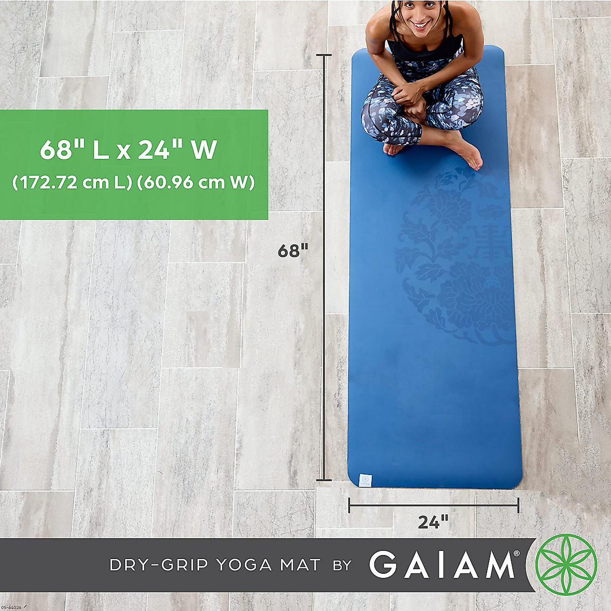 Gaiam Yoga Mat - Premium Dry-Grip Thick Non Slip Exercise & Fitness Mat for Hot Yoga, Pilates & Floor Workouts (68"L x 24"W x 5mm) - Purple