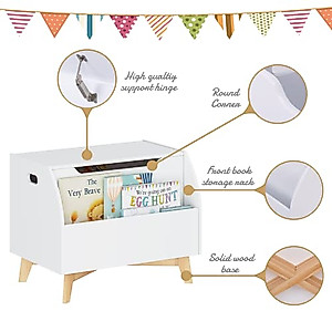 UTEX Children Toy Box with Front Book Storage Area, Kids Toy Storage Bench, White