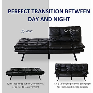 Hcore Futon Bed, Mid-Century Modern Memory Foam Loveseat Sofas, Black