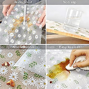 Shelf Liner, Waterproof Refrigerator Liner, Drawer Liners for Kitchen Cabinet, Bathroom Sink Mat No Slip Cupboard Mats Non Adhesive Fridge Liner EVA Place Mats Roll - Leaf Daisy 17.7"×78.7"