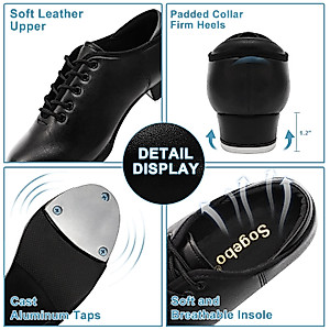 Women's Leather Jazz Tap Dance Shoes for Adult Girls, Black 7.5 M US