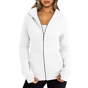 Trendy Queen Womens Zip Up Hoodies Oversized Sweatshirts Fall Outfits Long Sleeve Fleece Sweaters With Pockets Full Zip Winter Jackets Y2k Clothes Teen Girls Fashion