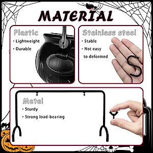 Zddaoole Halloween Cauldrons Serving Bowl Decor,Set of 3 Hanging Black Plastic Cauldron Bowls on Rack,Candy Punch Bowl Halloween Witches Cauldron for Home Kitchen Hocus Pocus Party Decorations Indoor