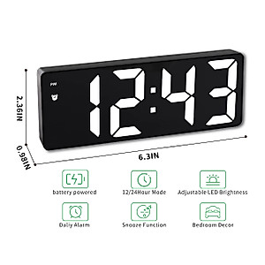 IOJBKI Digital Alarm Clock for Bedroom,Mirror Surface LED Electronic Clocks,Adjustable Brightness, Snooze Model,Voice Control,12/24H Display,Alarm Clock for Kids,Office,Table,Nightstand-White