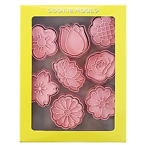 8Pcs/ Flower Shape Cookie Molds, Pink Plastic DIY Mould for Biscuit, Baking Tools