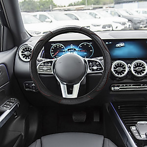 Car Steering Wheel Cover, 15 Inch Carbon Steering Wheel Cover, Breathable Anti-Slip Steering Wheels Accessories for Men Women, Car Interior Accessories for Most Cars