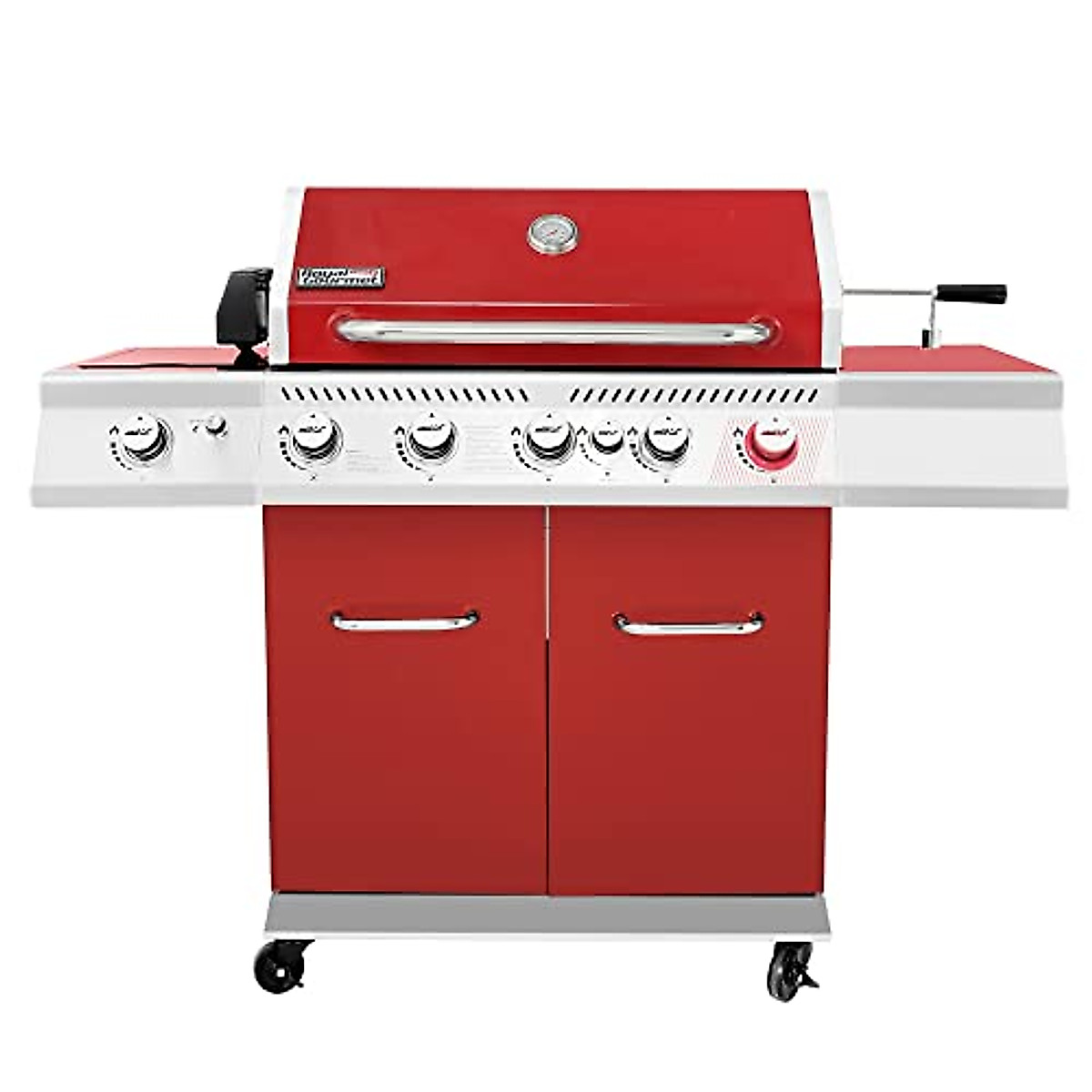 Royal Gourmet GA5403R Premier 5 BBQ Propane Gas Grill with Rotisserie Kit, Sear, Rear Side Burner, Patio Picnic Backyard Cabinet Style Outdoor Party Cooking, Red