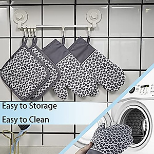 NAVITHOUS Oven Mitts and Pot Holders Sets 6pcs, Thick Cotton Oven Gloves High Heat Resistant 500℉with Extra Long Oven Mitts and Hot Pads Potholders with Non-Slip Silicone Surface for Cooking Baking