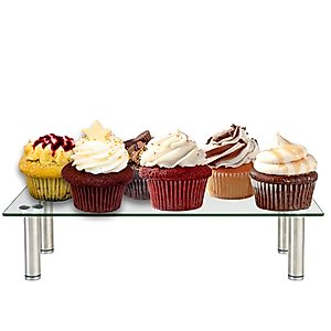Rectangle Tempered Glass Retail Display Stand 10 x 22 Inch – Large Display Raiser for Cupcakes, Dessert/Office Desk, Bathroom Organizer Shelf