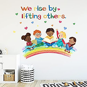 Mfault Inspirational We Rise by Lifting Others Wall Decals Stickers, Diversity Equality Motivational Inclusion Nursery Decorations Baby Boy Girl Bedroom Classroom Art, Kids Neutral Toddlers Decor Gift