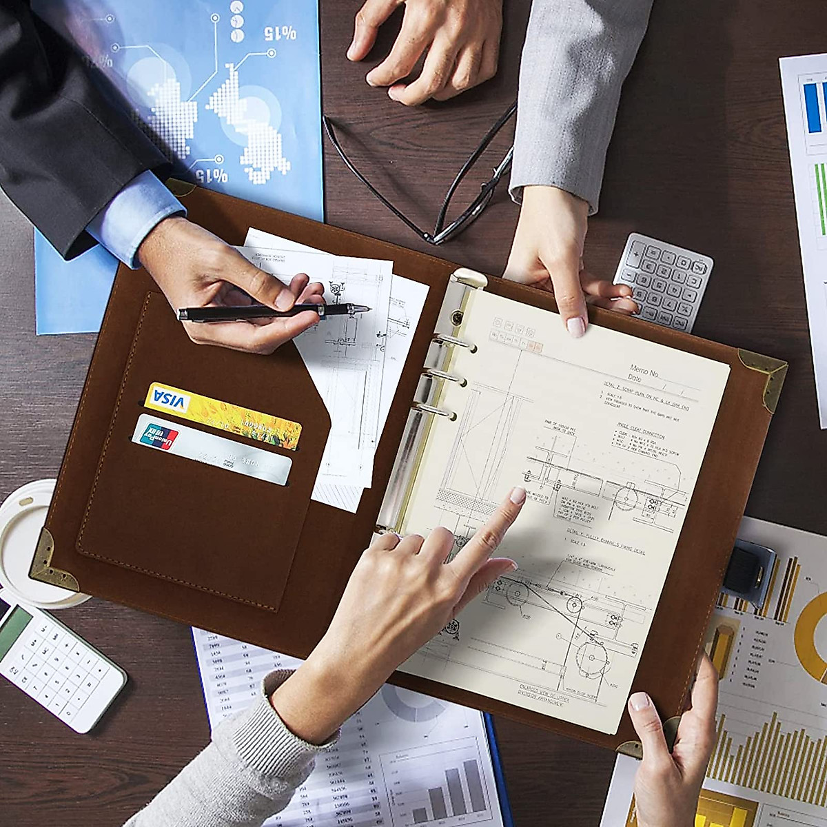 SEEHAN A5 Binder Leather Journal Lined Paper Notebook A5 Planner 200 Pages,“World Map” A5 Writing Notebook 6 Rings Binder Travelling Journals for Mens Womens