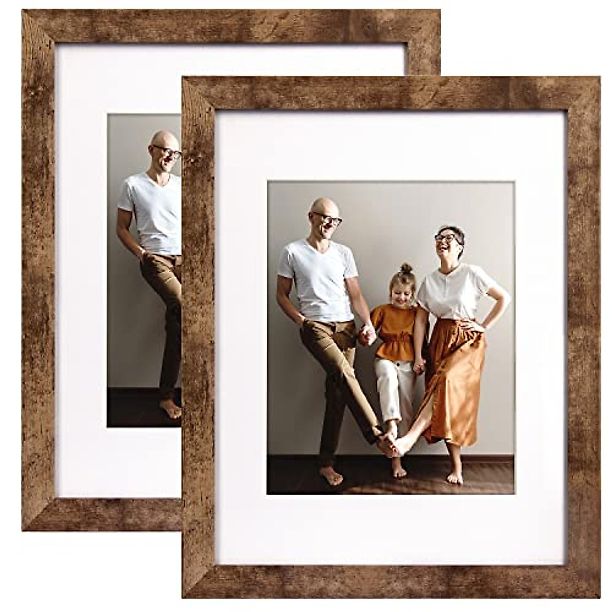 Hap Tim 11x14 Picture Frame Set of 2,Each Carbonized Black Wood Pattern Frame with 2 Mats,Display 8x10 or Four 4x6 Photos with Mat,11x14 Picture Without Mat for Wall Display