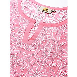 Ada Indian Hand Embroidered Chikankari Women's Pink Georgette Top Tunic Shirt Kurti A911225 (XX-Large)