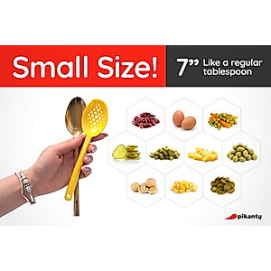 Pikanty - Small 7-Inch Slotted Serving Spoons (Pack of 4) - Perfect for Olives, Pickles & Condiments | Sturdy & Versatile | Made in USA