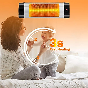 COSTWAY Outdoor Patio Heater, 1500W Electric Infrared Heater with Remote Control, 24H Timer, 3 Adjustable Modes, Quiet 3s Instant Heat, Wall-mounted Space Patio Heaters for Outdoor Use, Home, Backyard