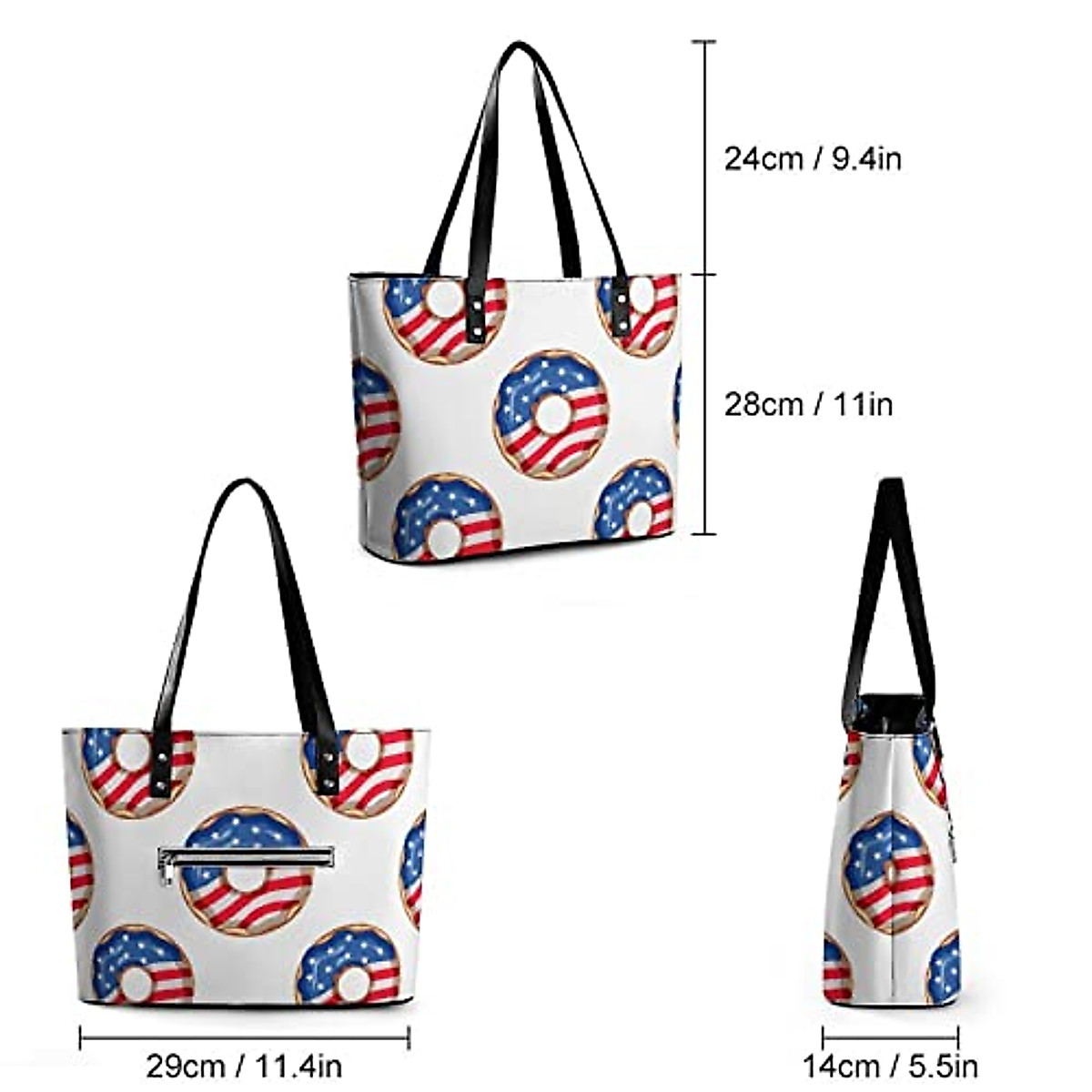 Womens Handbag Donut Pattern American Flag Leather Tote Bag Top Handle Satchel Bags For Lady
