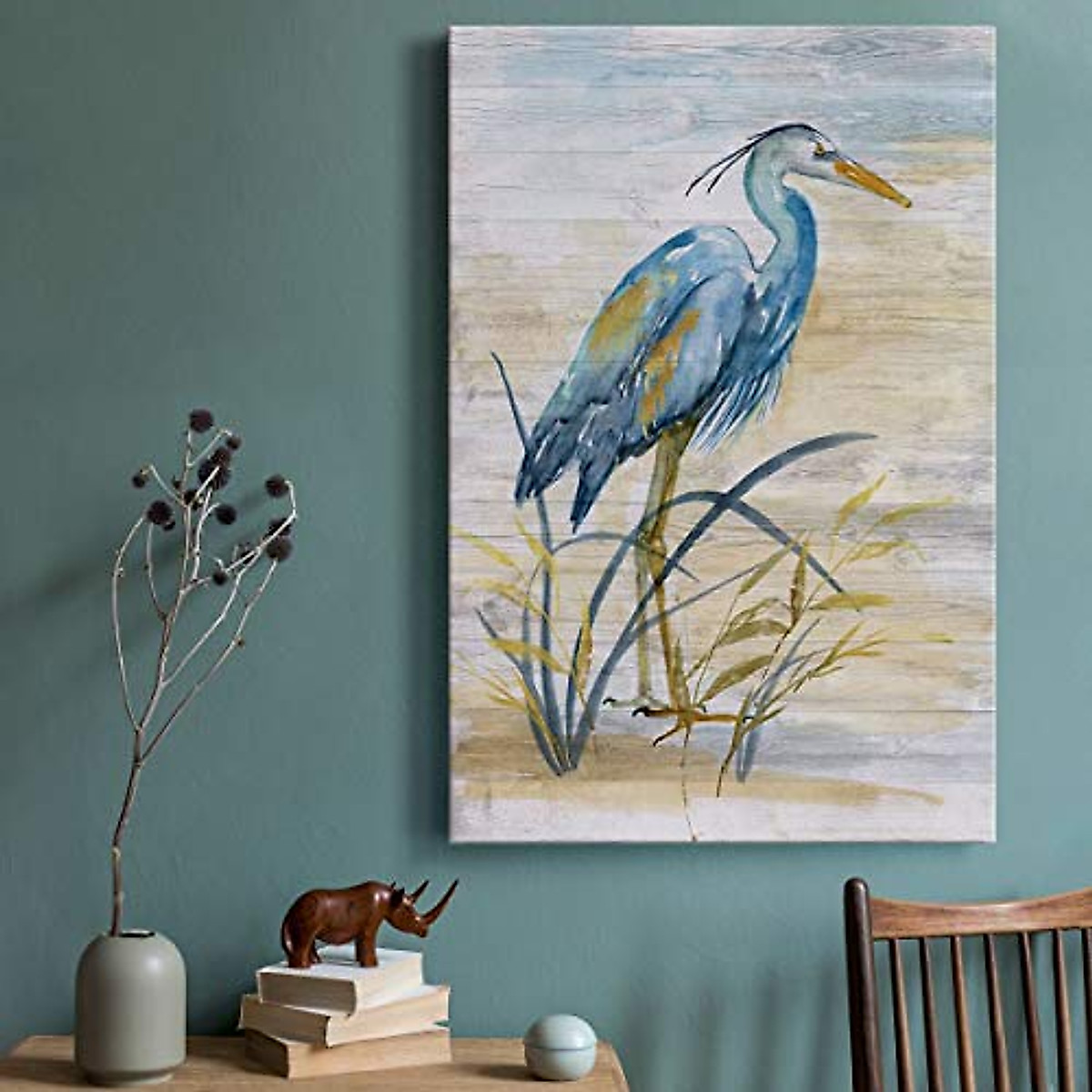 Renditions Gallery Animals Wall Art Abstract Paintings for Decor Rustic Yellow Blue Heron Bird Canvas Artwork Prints for Bedroom Living Room Office Walls - 18"X27" LT15