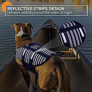 MORVIGIVE Striped Dog Life Jacket, Ripstop Dog Life Vest Preserver for Boating & Swimming with Rescue Handle, Reflective Puppy Float Coat Pet Swimsuit with Adjustable Straps and Side-Release Buckles