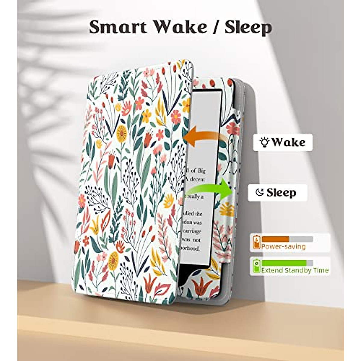 MoKo Case for 6.8" Kindle Paperwhite (11th Generation-2021) and Kindle Paperwhite Signature Edition, Slim PU Shell Cover Case with Auto-Wake/Sleep for Kindle Paperwhite 2021, Flowers