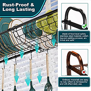 YuAnWe Over The Sink Dish Drying Rack, Large Dish Drying Rack with Durable Stainless Steel, Metal Dish Drying Rack for Kitchen Organizer Storage Space Saver, Black 33inch